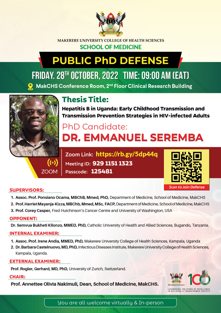Public PhD Defense for Dr. Emmanuel Seremba: Friday 28th October 2022 - Makerere University ...