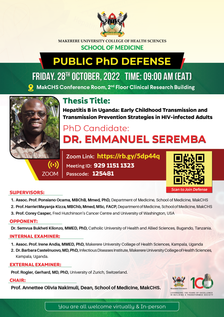 Public PhD Defense for Dr. Emmanuel Seremba: Friday 28th October 2022 ...